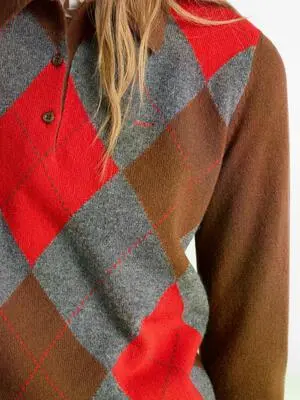 Prada Argyle Cashmere Polo Sweater
