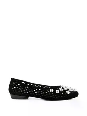 HEAVENLY JELLY Lustre Floral-embellished Perforated Ballet Flats - Black