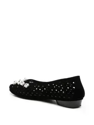 HEAVENLY JELLY Floral-embellished Perforated Ballet Flats