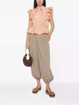 Chloé Sleeveless Ruffled Lace-trimmed Peplum Top