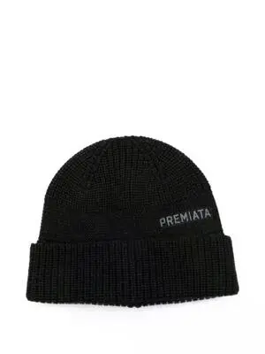 Premiata Ribbed Knit Beanie Hat With Logo