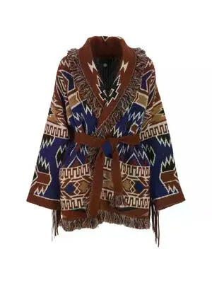 Alanui The Amazing Journey Jacquard Fringe-trimmed Cardigen-coat - Brown