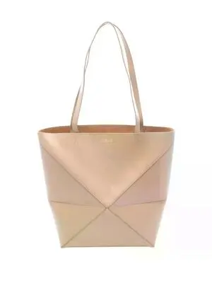 Loewe 2020-2026 Medium Shiny Calfskin Puzzle Fold Tote Bag - Neutrals
