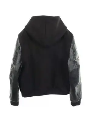 Celine Wool And Leather Hooded Jacket With Appliqué Logo