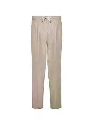 Brunello Cucinelli Drawstring Pleated Cotton Trousers - Neutrals