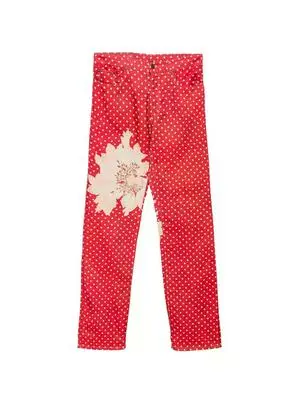 Gianfranco Ferre 1990s Polka-dot Floral-print Trousers - Red