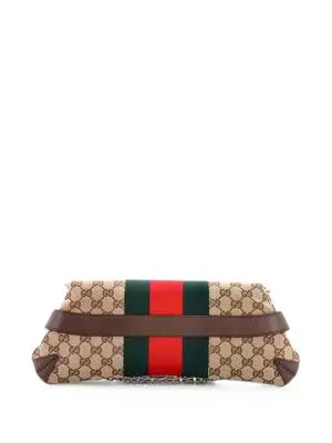 Gucci Horsebit Nm Web Chain Clutch Gg Canvas Medium Shoulder Bag - Brown