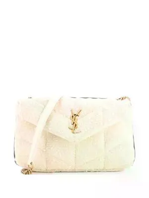 Saint Laurent Loulou Puffer Shoulder Bag Quilted Tweed Mini Crossbody Bag - White