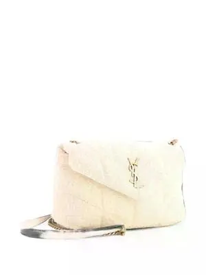 Saint Laurent Loulou Puffer Quilted Tweed Mini Shoulder Bag - White