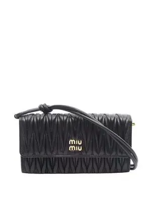 Miu Miu 2010-2026 Matellase Nappa Wallet On Chain Crossbody Bag - Black