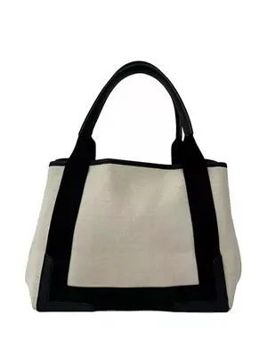 Balenciaga Navy Cabas S Canvas Tote Bag - White