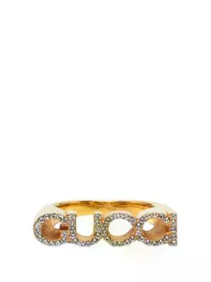 Gucci 2022-2023 Plated Strass Logo Letter Ring S Costume Ring - Gold