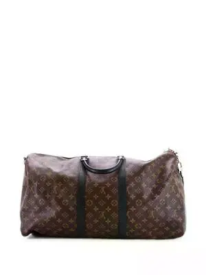 LOUIS VUITTON Keepall Bandouliere Bag Macassar Monogram Canvas 55 Travel Bag - Black