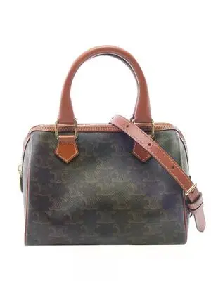 Celine 2015-2026 Small Triomphe Coated Canvas Boston Bag Satchel - Brown