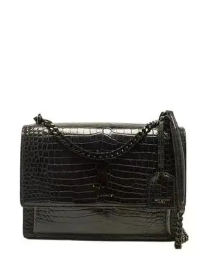 Saint Laurent Medium Sunset Crocodile-embossed Shoulder Bag - Black
