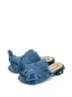 N°21 Knot-detail Denim Flat Sandals - Blue