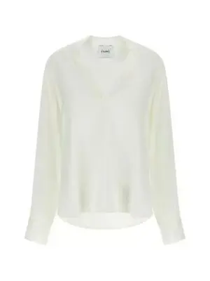 NUDE Asymmetrical-hem V-neck Blouse - White