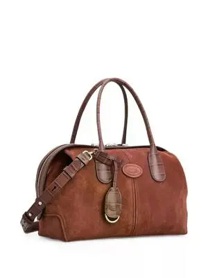 TOD'S Small Crocodile-effect Suede Tote Bag - Brown