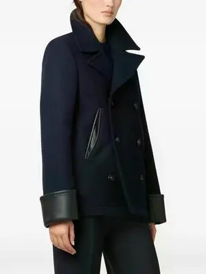 TOD'S Peacoat In Wool With Inserts In Leather