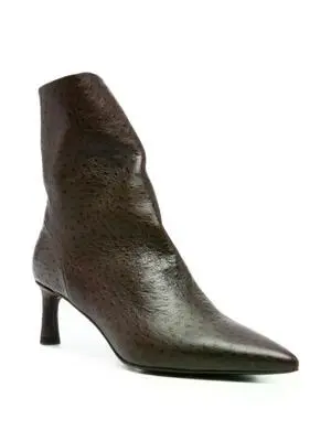 HALMANERA Ostrich-effect Pointed-toe Ankle Boots - Brown