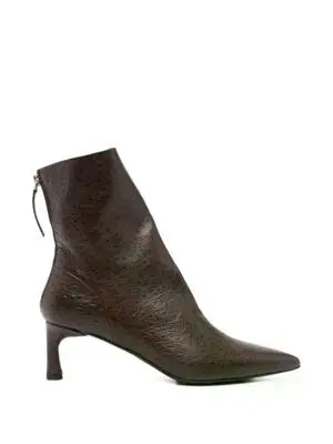HALMANERA Ostrich-effect Pointed-toe Ankle Boots - Brown