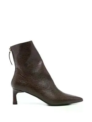 HALMANERA Ostrich-effect Pointed-toe Ankle Boots - Brown