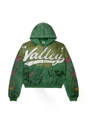 VALE FOREVER Graphic-print Distressed Hoodie - Green