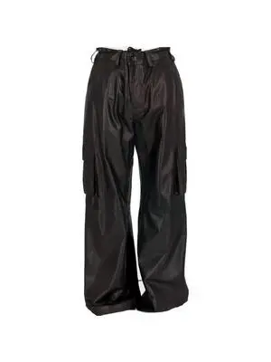 LA ROSE Leather Cargo Wide-leg Pants