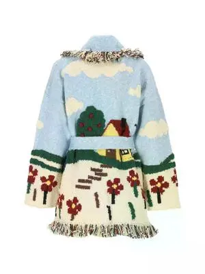 Alanui Casa Fringed Intarsia-knit Cardigen-coat - Blue