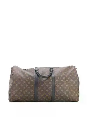 LOUIS VUITTON Keepall Bandouliere Bag Macassar Monogram Canvas 55 Travel Bag