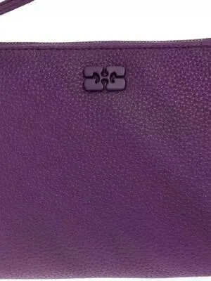 GANNI Logo Plaque Textured Wristlet - Purple