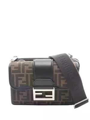 Fendi 2010-2026 Zucca Canvas Double Baguette Crossbody Bag - Brown