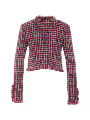 SELF-PORTRAIT Checked Frayed Knit Jacket