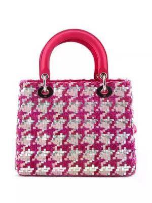 Dior Lady Bag Woven Leather With Tweed Medium Tote Bag - Pink