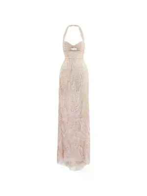 SAIID KOBEISY Embroidered Tulle Fitted Maxi Dress