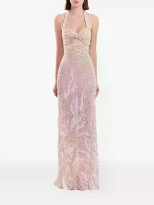 SAIID KOBEISY Embroidered Tulle Fitted Maxi Dress