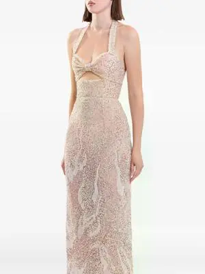 SAIID KOBEISY Embroidered Tulle Fitted Maxi Dress