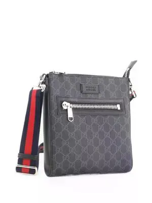 Gucci Web Strap Front Zip Messenger Bag Gg Coated Canvas Small Crossbody Bag