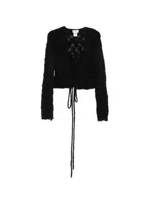 Fendi 1990s Textured Knit Tie-front Cardigan - Black
