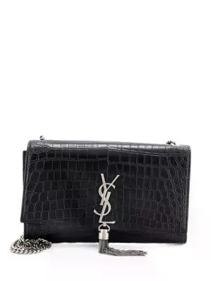 Saint Laurent Classic Monogram Tassel Crocodile Embossed Leather Medium Crossbody Bag - Black