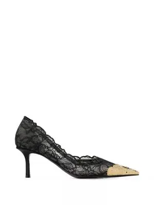 JIMMY CHOO Faiz 65 And Vintage-gold Lace Pumps With Metal-lace Detail - Black