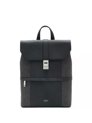 FERRAGAMO Monogram Backpack With Hug Buckle - Black