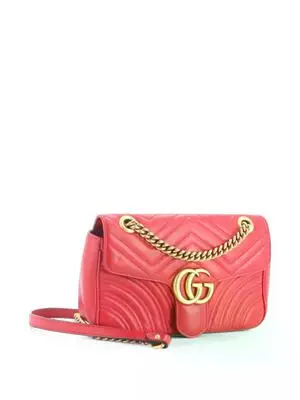 Gucci Gg Marmont Flap Bag Matelasse Leather Small Crossbody Bag - Red