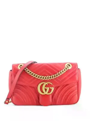 Gucci Gg Marmont Flap Bag Matelasse Leather Small Crossbody Bag - Red