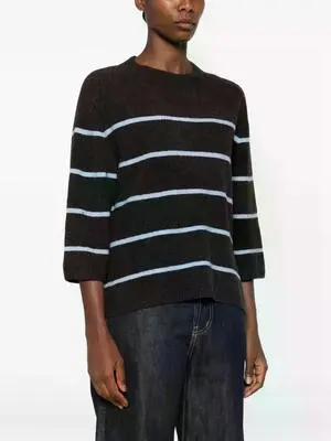 YERSE Horizontal-stripe Three-quarter-sleeve Sweater - Brown