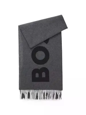 BOSS Italian-made Scarf In A Wool-blend Jacquard - Grey