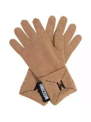 Moschino Tag Wool Gloves - Neutrals