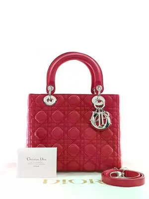 Dior 2012 Medium Lambskin Cannage Lady Satchel - Red