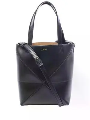 Loewe 2015-2026 Mini Calfskin Puzzle Fold Tote Satchel - Black