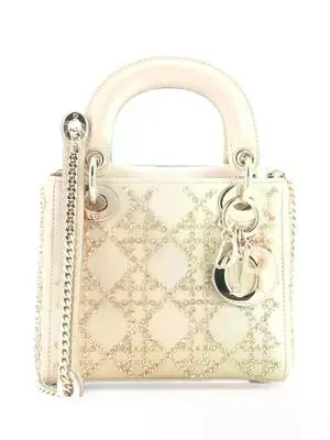 Dior Lady Chain Bag Crystal Embellished Cannage Quilt Leather Mini Satchel - Neutrals